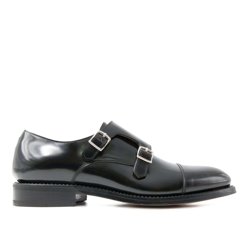 Aron men's double buckle shoe in black | Il Gergo
